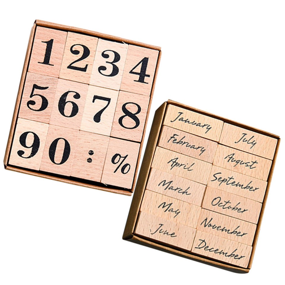 24Pcs Wooden Month Stamp Small Ink Stamp Wood Scrapbooking Stamp ...
