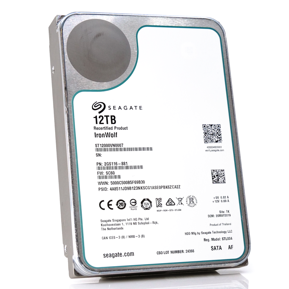 Seagate IronWolf NAS 12TB ST12000VN0007 7.2K RPM SATA 6Gb/s 256MB 3.5 ...