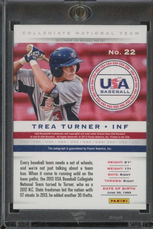 2013 Panini USA Baseball Box Set TREA TURNER #22 Prospect Auto /399 ...