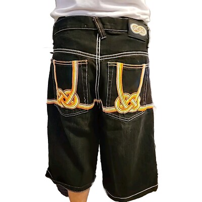 Evolution In Design Jeans Men 38x16 Black Shorts Embroidered Hiphop ...