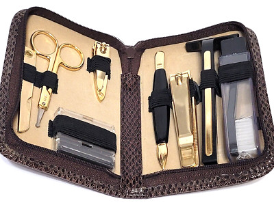 10 PCs—Unisex Vanity Travel Gold-tone Toiletry Grooming Set Kit , NEW ...