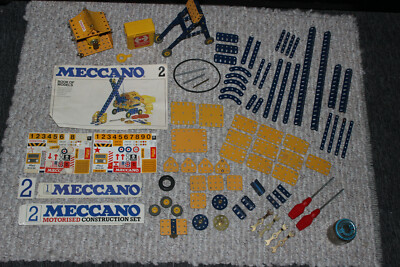 Vintage Large Meccano Parts Lot With Motor, Gears, Manual, Tools, Etc ...