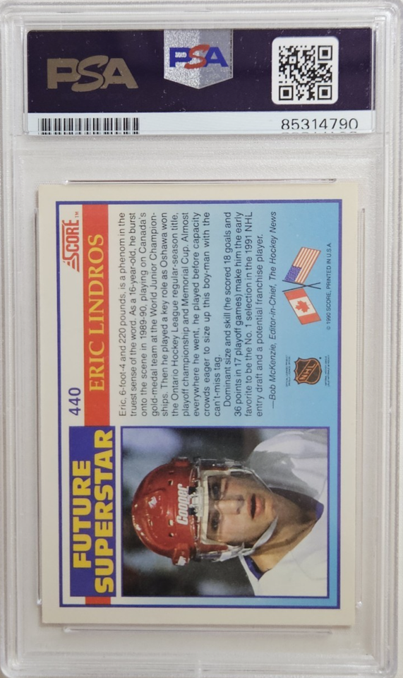 1990 Score #440 Eric Lindros Signed Rookie Card Autograph RC PSA 10 ...