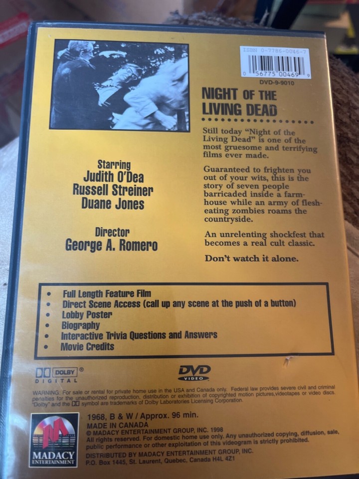 Night of the Living Dead (DVD, 1998, Madacy Entertainment) 56775004699 ...