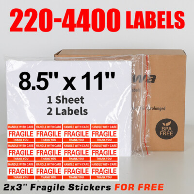 220-4400 Premium 8.5x5.5 Half Sheet Shipping Labels Self Adhesive 2 Per ...