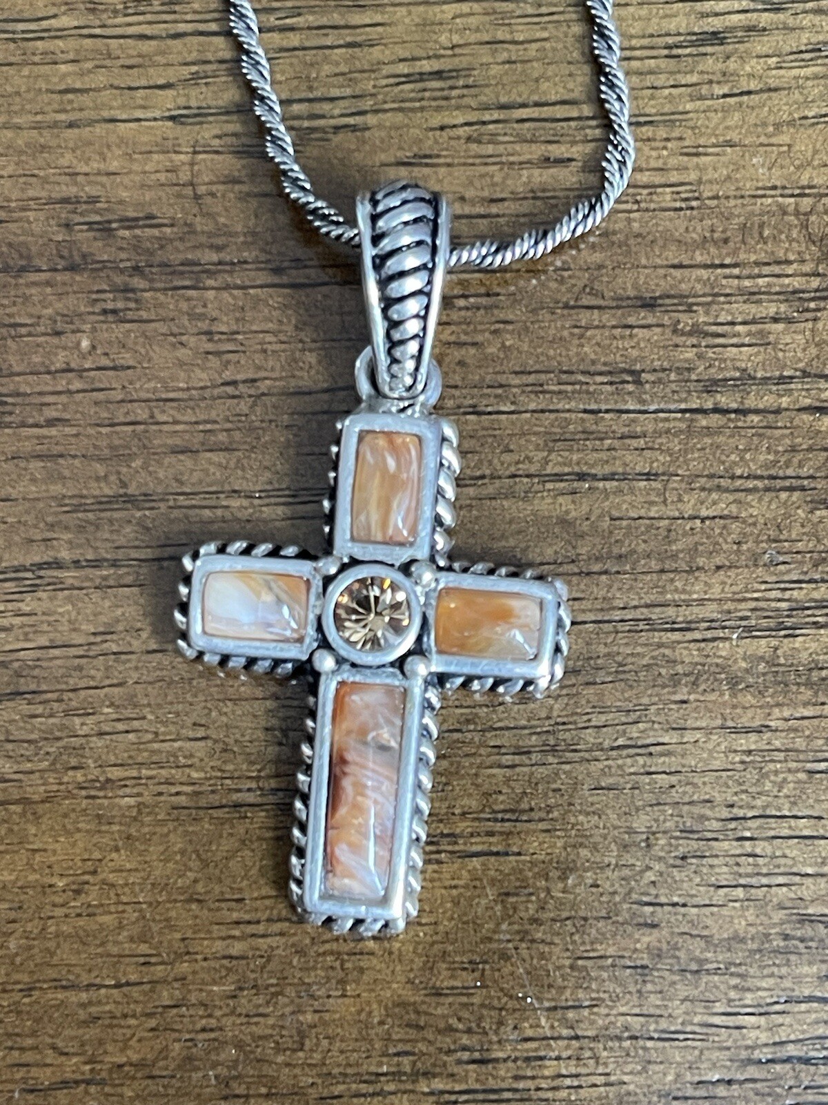 Barse 925 Silver Jasper Cz Cross Pendant Chain Necklace 18” | eBay