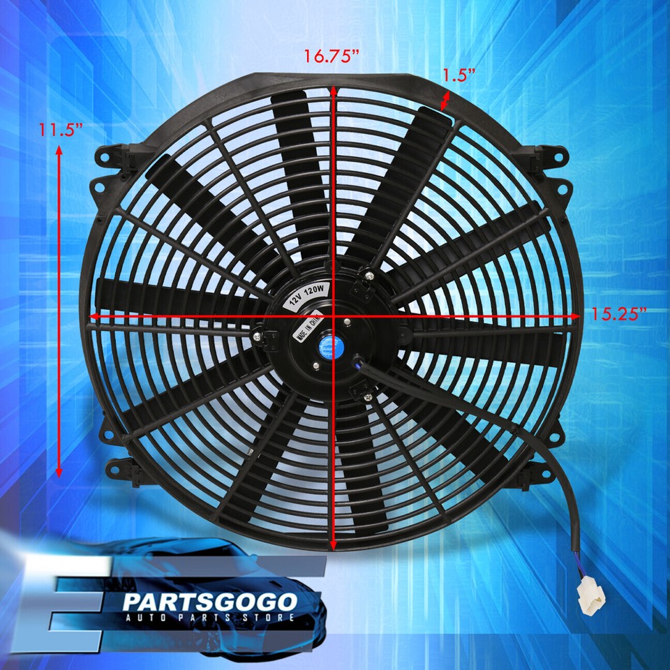 1x 16" Inch 12V Electric Slim Push Pull Radiator Cooling Fan Black ...