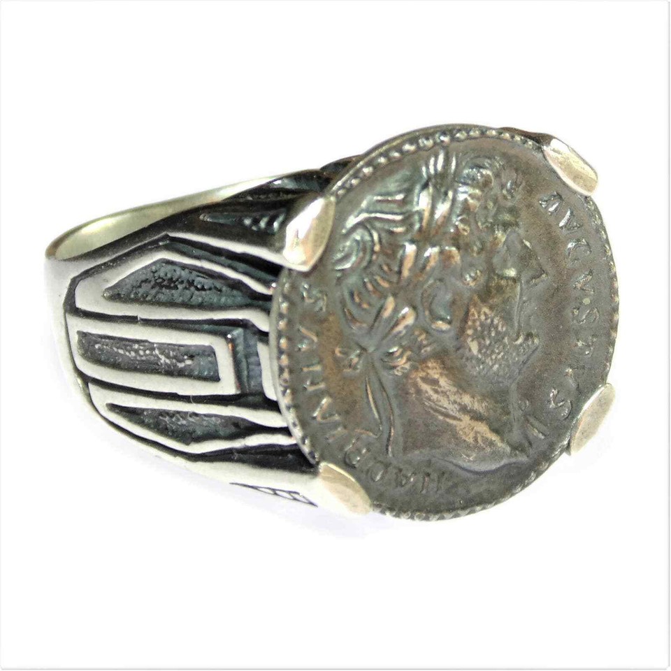 Men Sterling Silver Ring Signet Roman Coin Caesar Alexandria Egypt ...