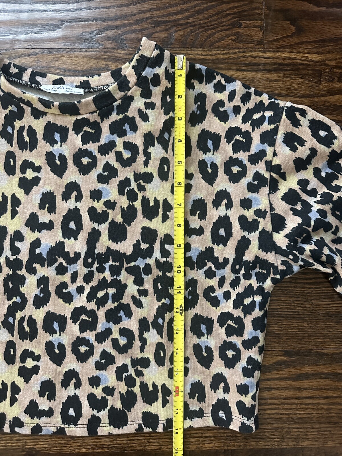 Zara Basic Women's Leopard Print Fleece Long Sleeve Crop Sweatshirt ...