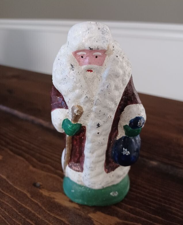 Antique Cast Iron Santa Claus Holding Cane and Bag of Toys Figurine | eBay
