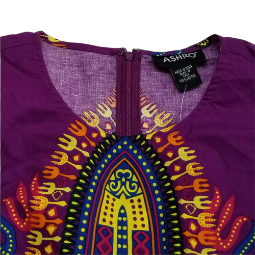 ASHRO Dashiki Mini Dress Womens 8 African Purple Yellow Cultural ...