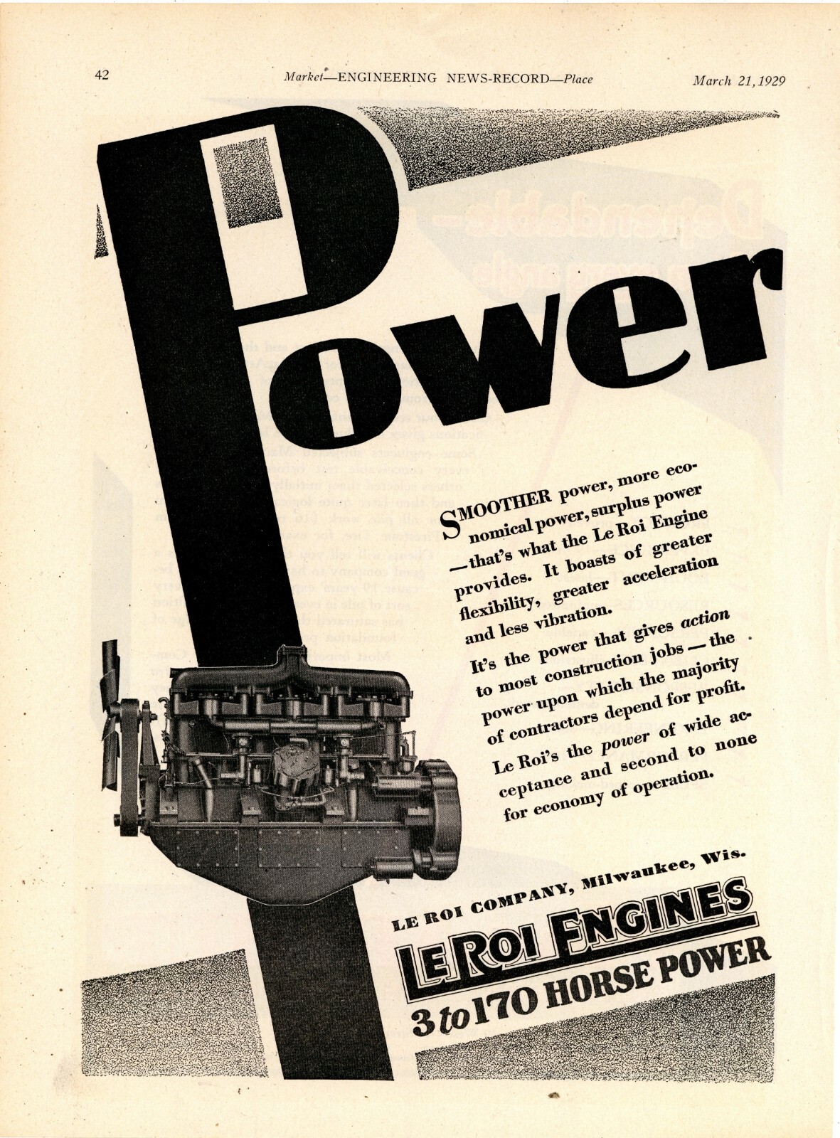 1929 Le Roi Company Ad: Le Roi Engines - 3 to 170 HP - Milwaukee ...