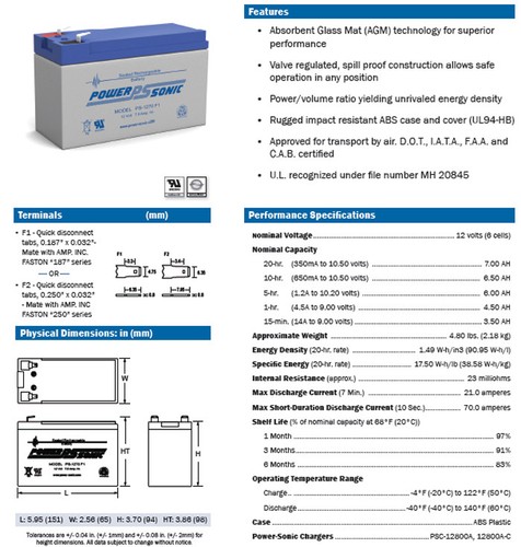 Power-Sonic BATTERY 12V 7AH WIDE TERMINAL APC ES500 RBC2 BE500U BACK ...