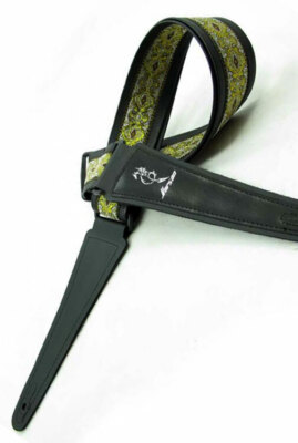 Vorson Black Leather Guitar Strap with Special Design 2 Fabric Inlay ...