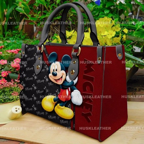 Personalized Mickey Mouse Leather Handbag, Mickey Mouse Lovers Leather ...