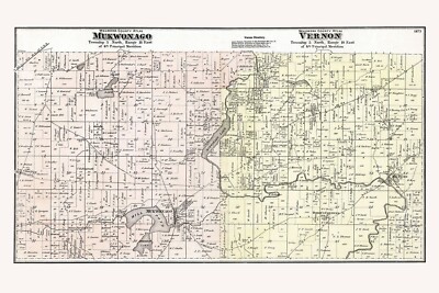 1873 Map of Mukwonago and Vernon Township Waukesha County Wisconsin | eBay