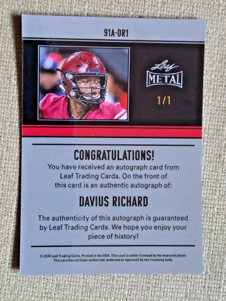 2024 leaf metal davius richard auto rookie Mojo AUTO 1/1 *One of One ...