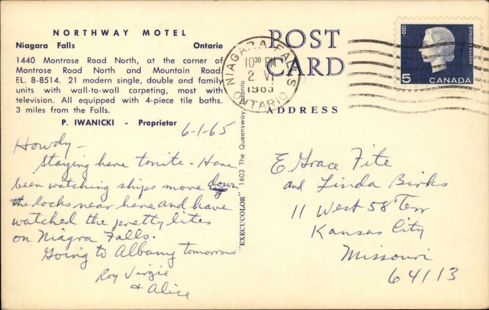 Northway Motel Niagara Falls Ontario Canada ~ 1965 vintage postcard | eBay