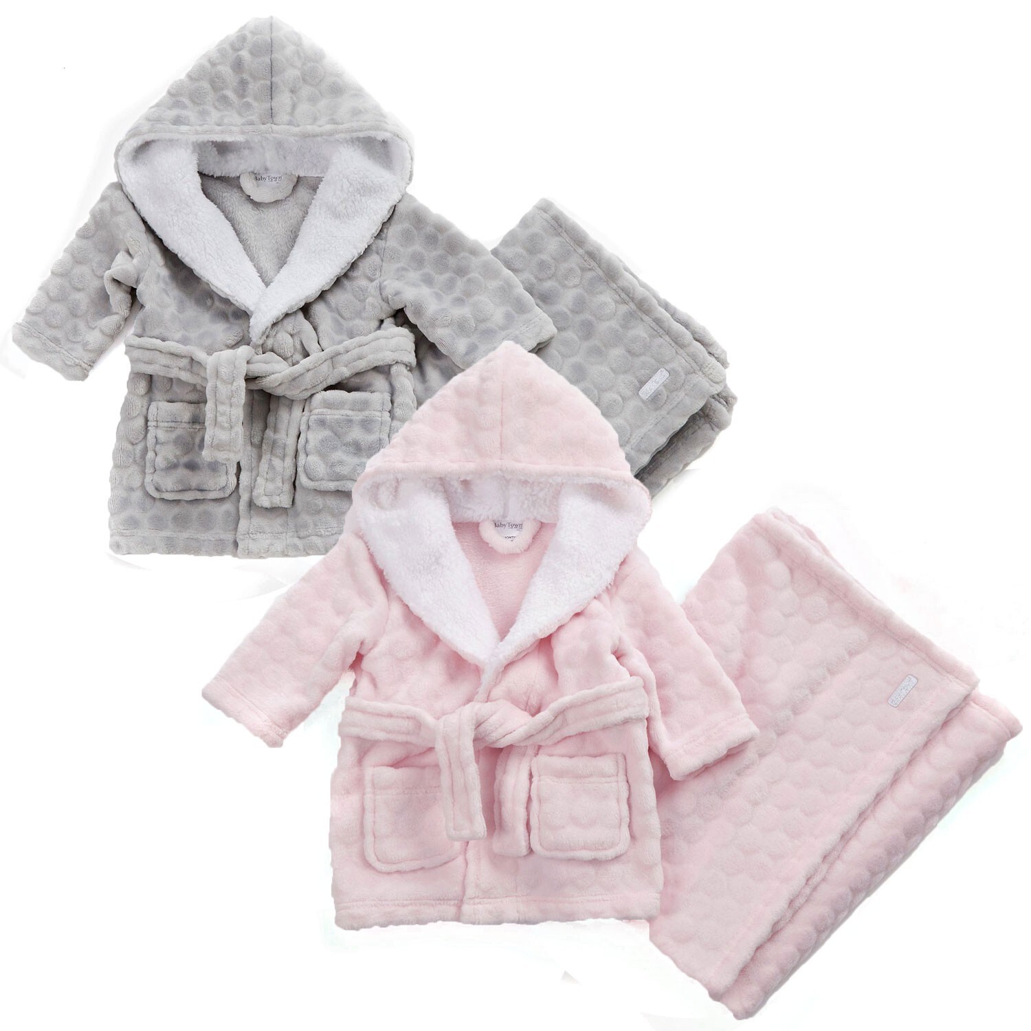 PERSONALISED Baby Robe And Blanket SET Dressing Gown Fleece Embroidered ...