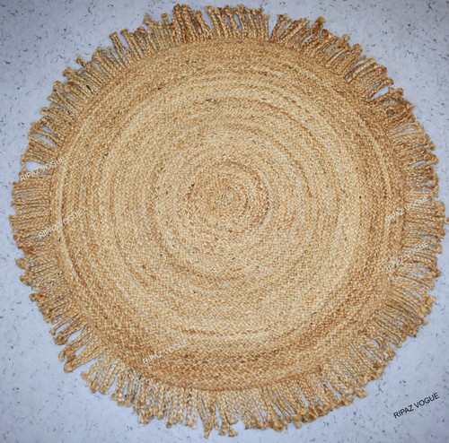 Jute Rug Round in Beige Tussle Hand Braided Living Room Area Rug Door ...
