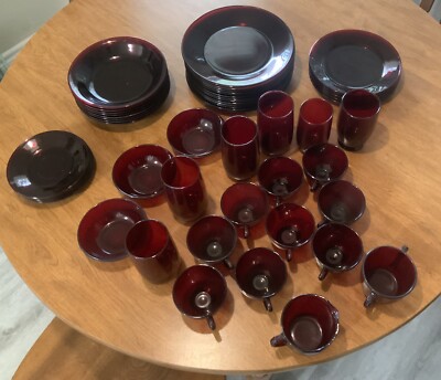 51 pieces of Vintage Ruby Red Glassware Set Of Dishes | eBay