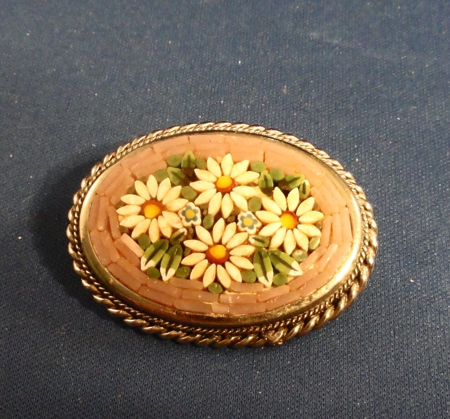 ANTIQUE Brooch / Pin- Hand Crafted Floral Mosaic - Si… - Gem