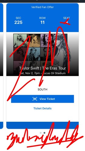 Taylor Swift concert tickets Indianapolis Nov. 2nd Sec 225 row 11 seat ...