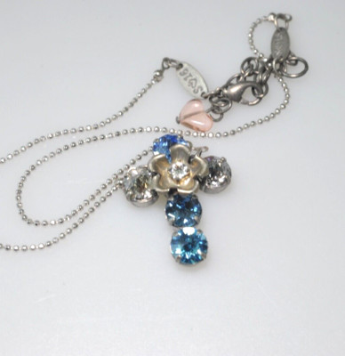 Sabika Silver Tone Necklace Blue Clear Crystal Cross flower Htf Style ...