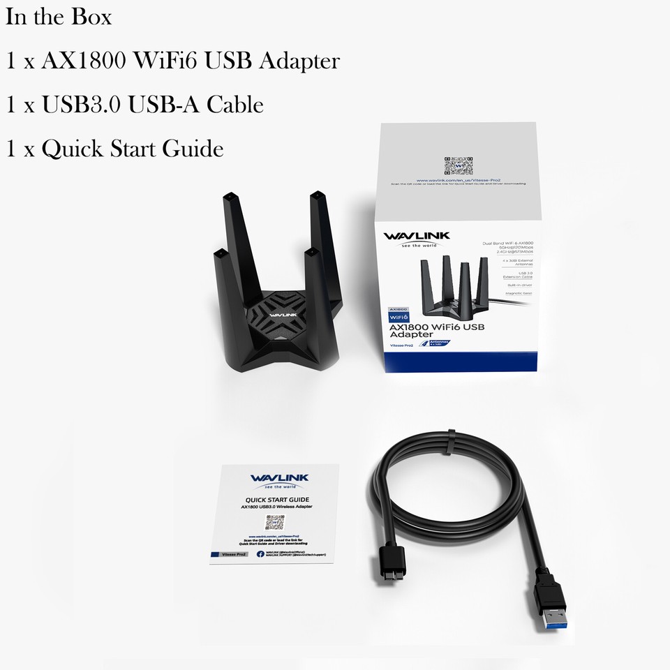 AX1800 USB 3.0 WiFi 6 Usb Adapter Dongle for PC Dual Band Support ...