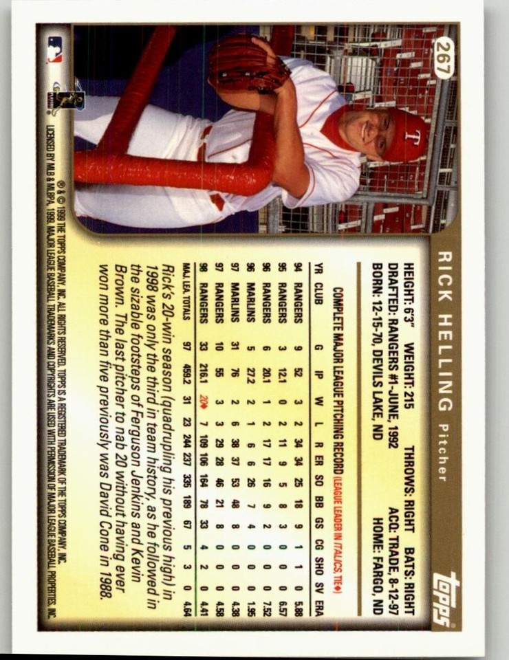 1999 Topps Rick Helling #267 Texas Rangers | eBay