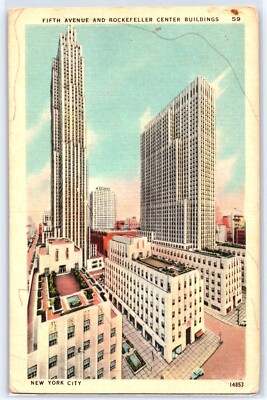 Fifth Avenue and Rockefeller Center, New York (1940) - Vintage Postcard ...
