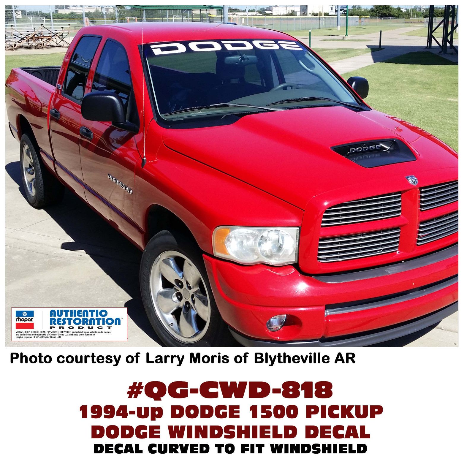 QG-818 1994 1995 DODGE 1500 TRUCK - WINDSHIELD DECAL - 50" LONG ...