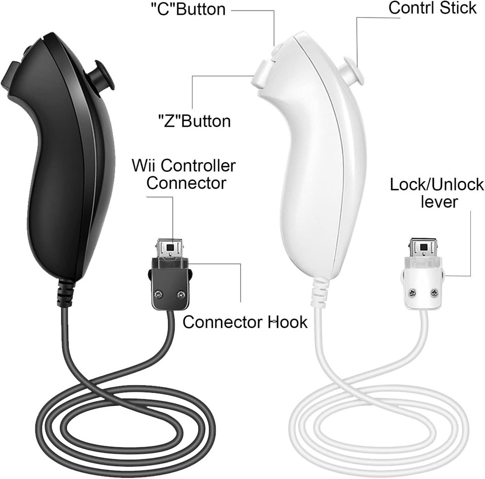 2Pack Wii Nunchuck Black White For Nintendo nunchucks for Nintendo Wii ...
