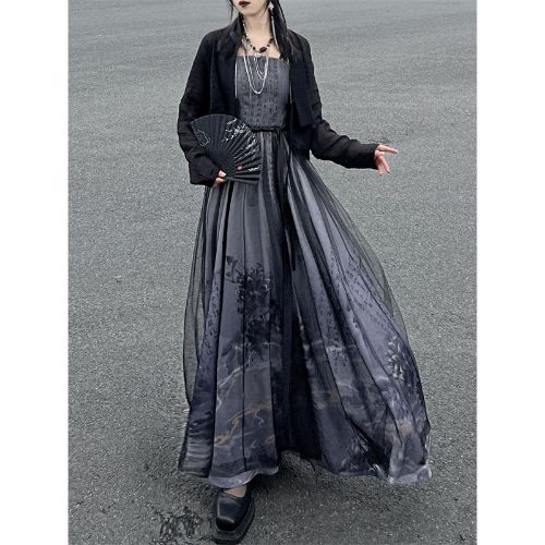 Improved Chinese Traditional Hanfu Dress Two Piece Set Gothic Cosplay ...