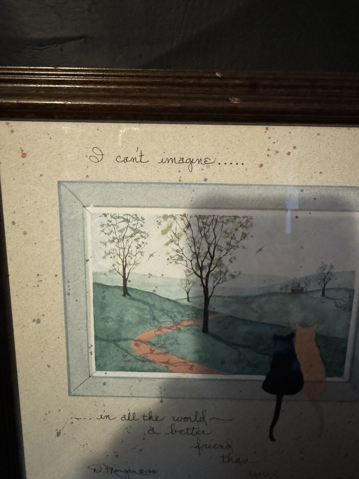 VTG 1990 D. Morgan Signed Framed Art Print "I Can't Imagine"Cats ...