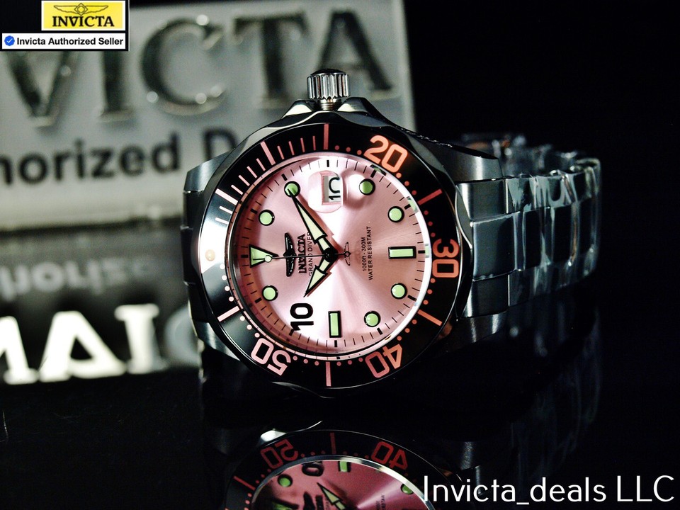 Invicta Men's 47mm GRAND DIVER AUTOMATIC NH35A PINK DIAL Black Tone ...
