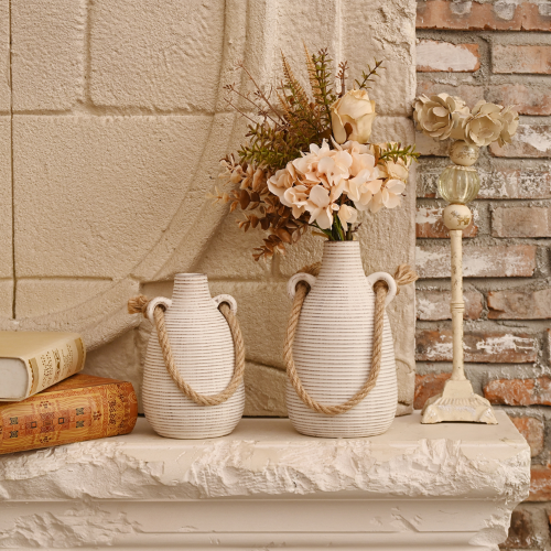 Rustic Ceramic Vase Beige Glazed Flower Vases for Home Decor Plant Pot ...