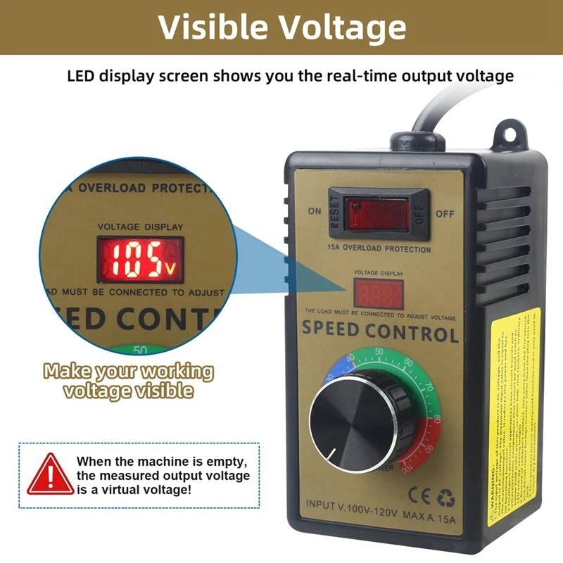 AC Motor Speed Controller - 100V-120V Adjustable, 15A Max, Fan Speed ...