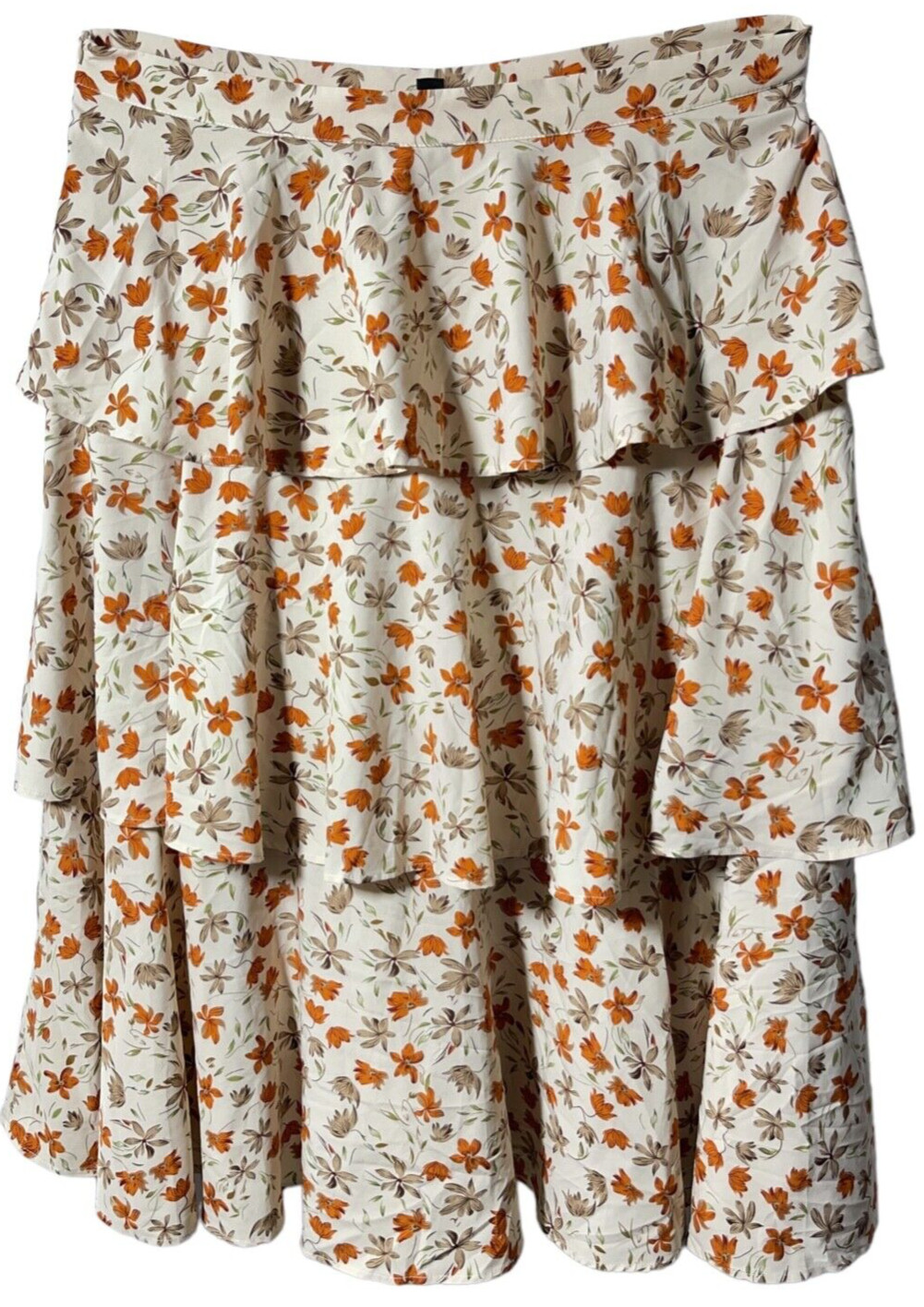 Shein Womens tiered tan/orange floral skirt w/ side z… - Gem