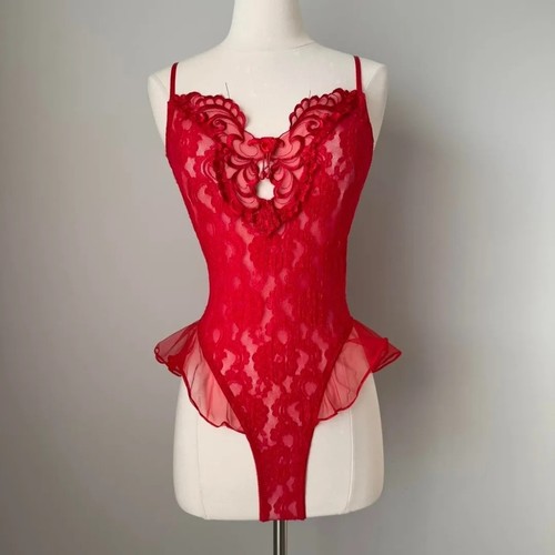 Intimate Style Red Lace Bodysuit Large Butterfly Embroidery Beaded ...