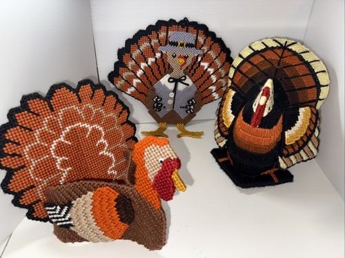 Vintage Plastic Canvas Needlepoint Thanksgiving Turkey Set 3 3D | eBay