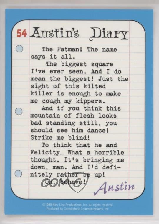 1999 Cornerstone Austin Powers The Spy Who Shagged Me Austin's Diary #54 0os7 | eBay