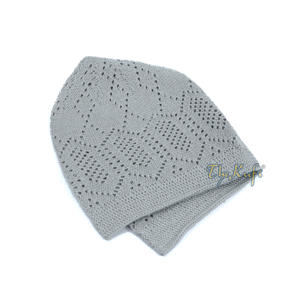 Grey Cotton Open-Knit Turkish Muslim Islamic Kufi Skullie Cap Taqiya ...