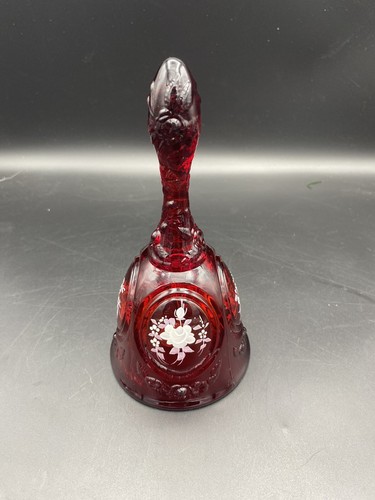 Fenton Red Ruby Glass Bell Flowers Label Hand Painted Signed Embossd | eBay