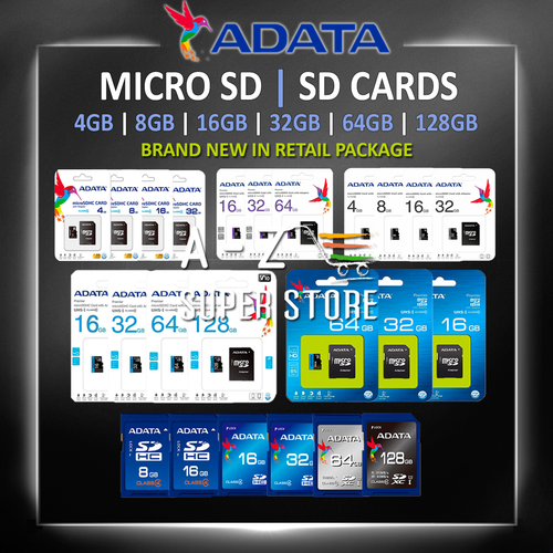 ADATA MicroSD SD Card 4gb 8gb 16gb 32gb 64gb 128gb Memory SDHC lot 1x 2x Packs | eBay