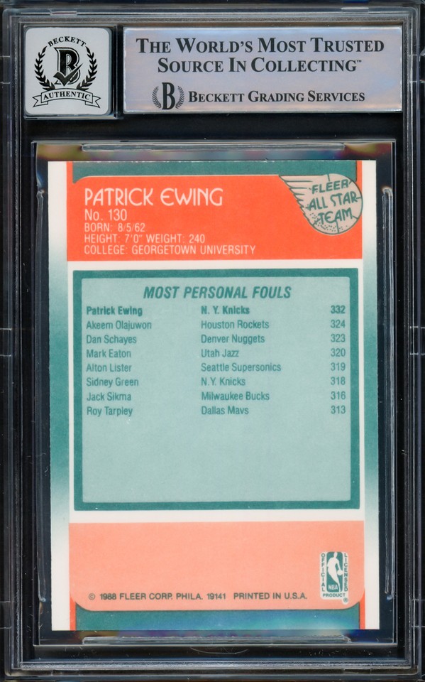 Patrick Ewing Autographed 1988-89 Fleer Card Knicks Gem 10 Auto Beckett ...