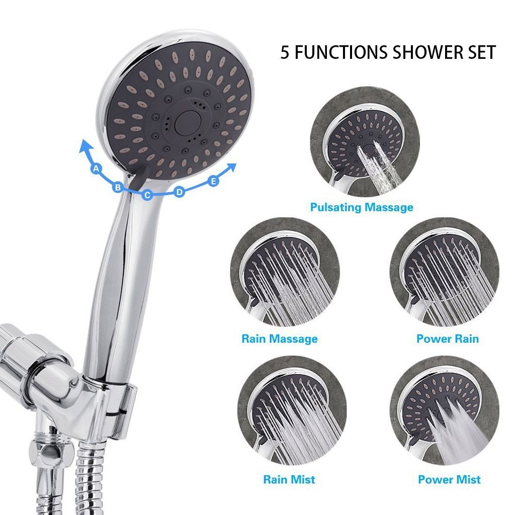 Shower Hand Held Bathroom Mirrors 5-Setting High Pressure Shower Head ...
