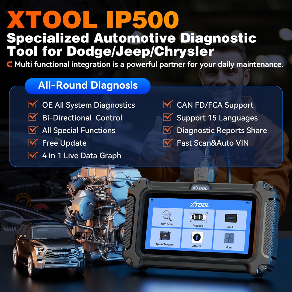 XTOOL IP500 For Chrysler/Dodge/Jeep Bidirectional OBD2 Scanner ...