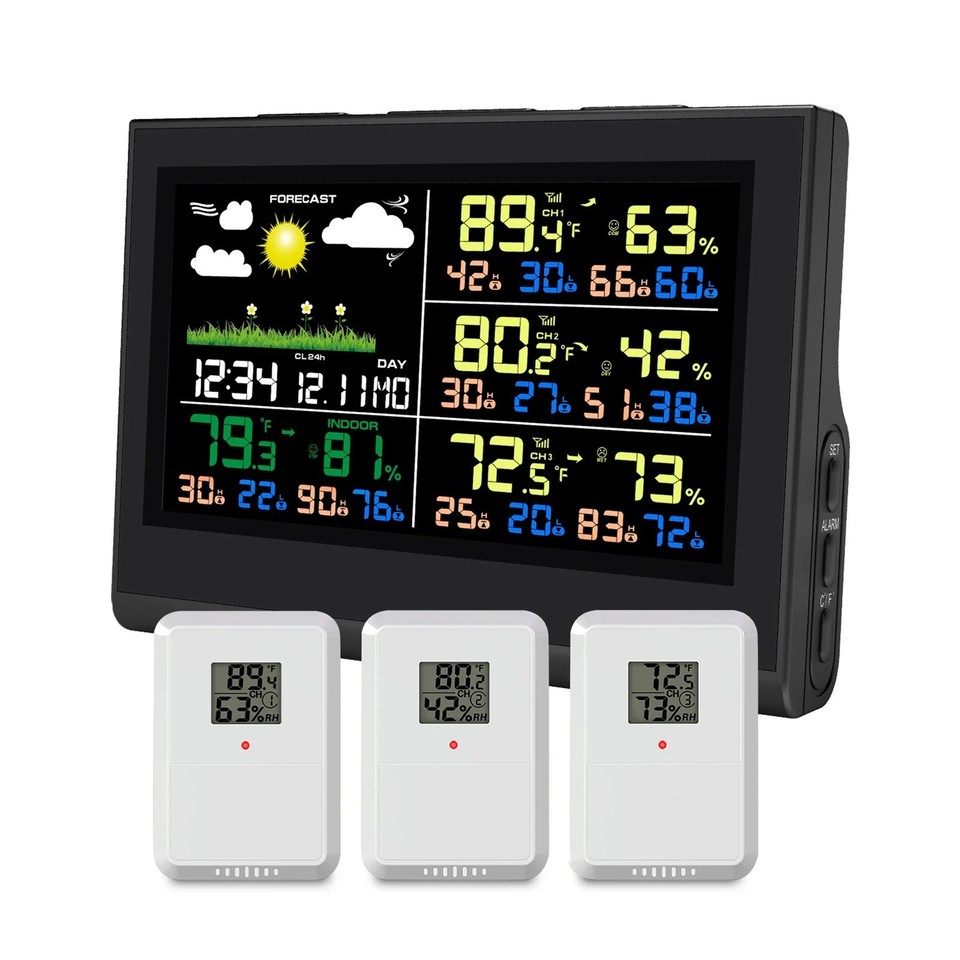 Smart Wireless Weather Station with 3 Sensors Large Color Display ...