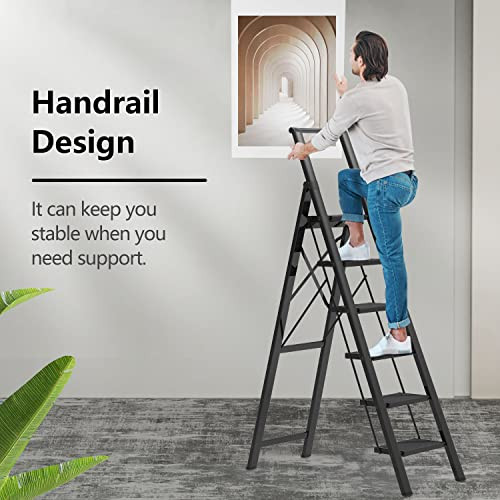 Ladder for 12 Feet High Ceiling, Lightweight Aluminum Folding 6 Step ...
